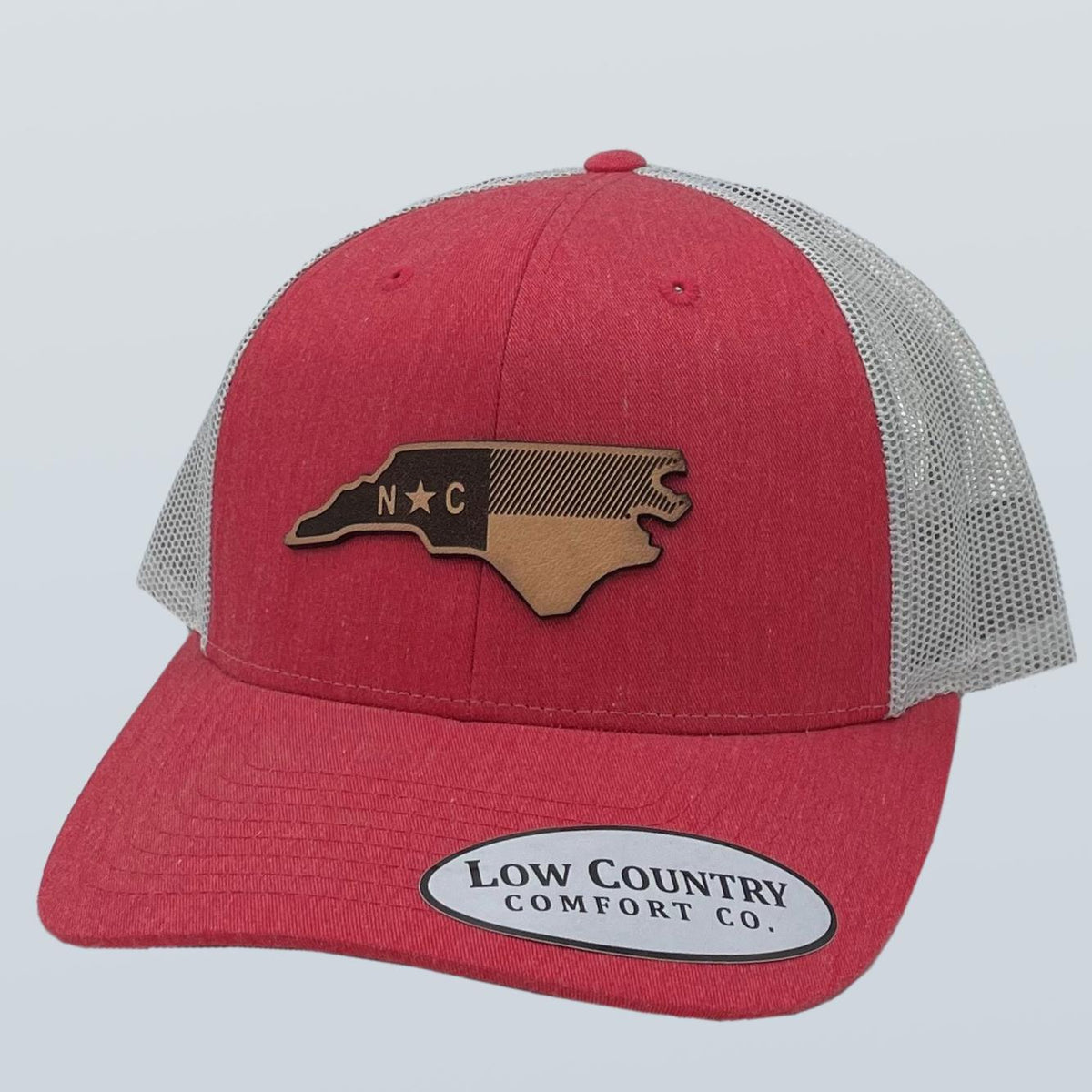 North Carolina Flag Light Leather Patch Heather Red/Silver Hat – Riverbed Threads