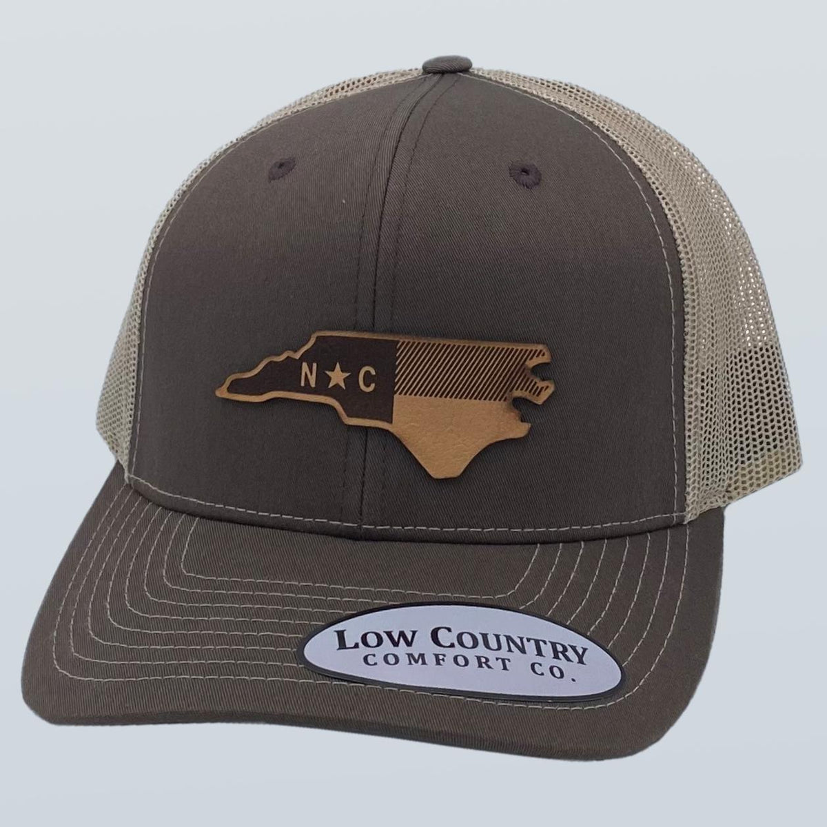 North Carolina Flag Light Leather Patch Hat Brown/Khaki – Riverbed Threads