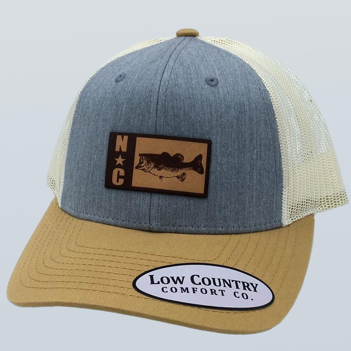 North Carolina Bass Leather Patch Hat Heather/Gold/Beige – Riverbed Threads
