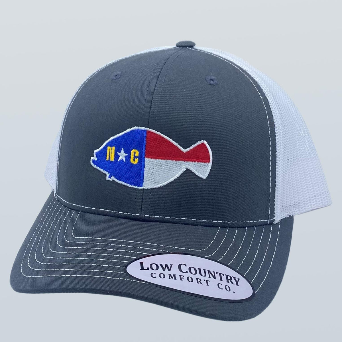 North Carolina Flag Flounder Charcoal/White Hat – Riverbed Threads