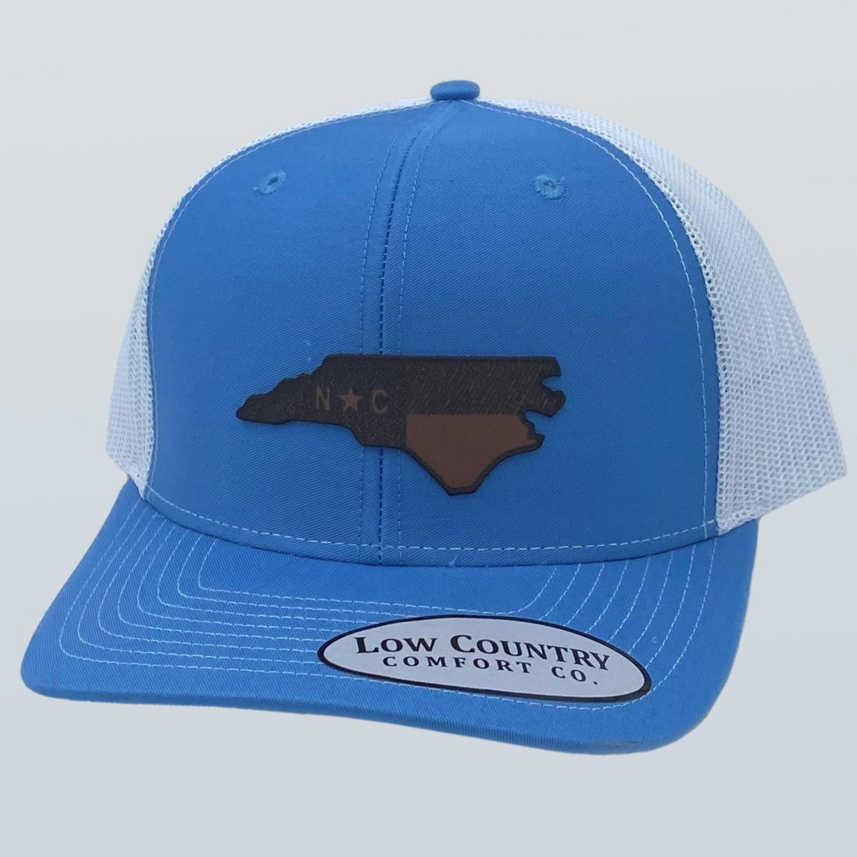 North Carolina Flag Dark Leather Patch Hat Columbia Blue/White ...