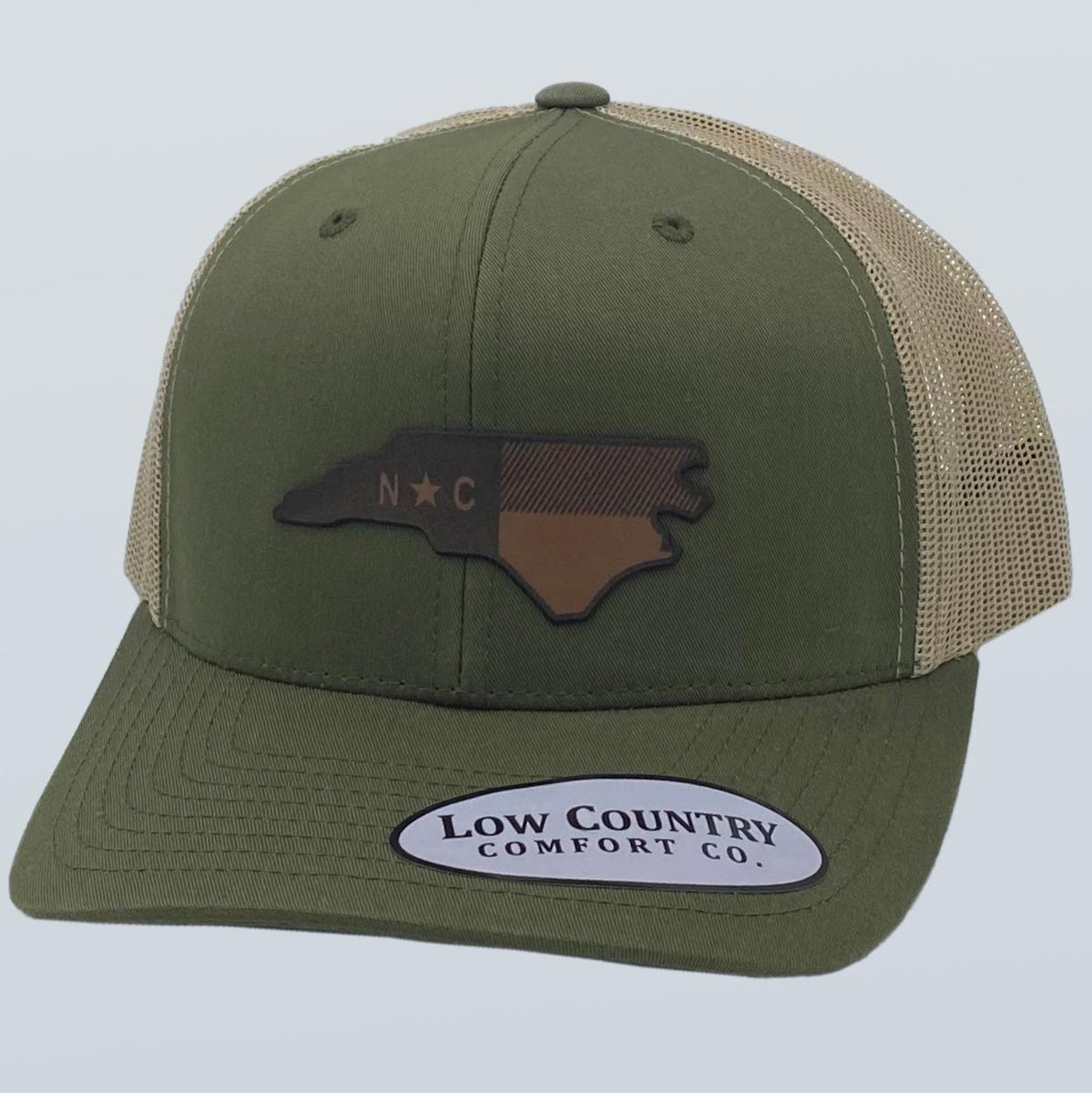 North Carolina Flag Light Leather Patch Hat Moss/Khaki – Riverbed Threads