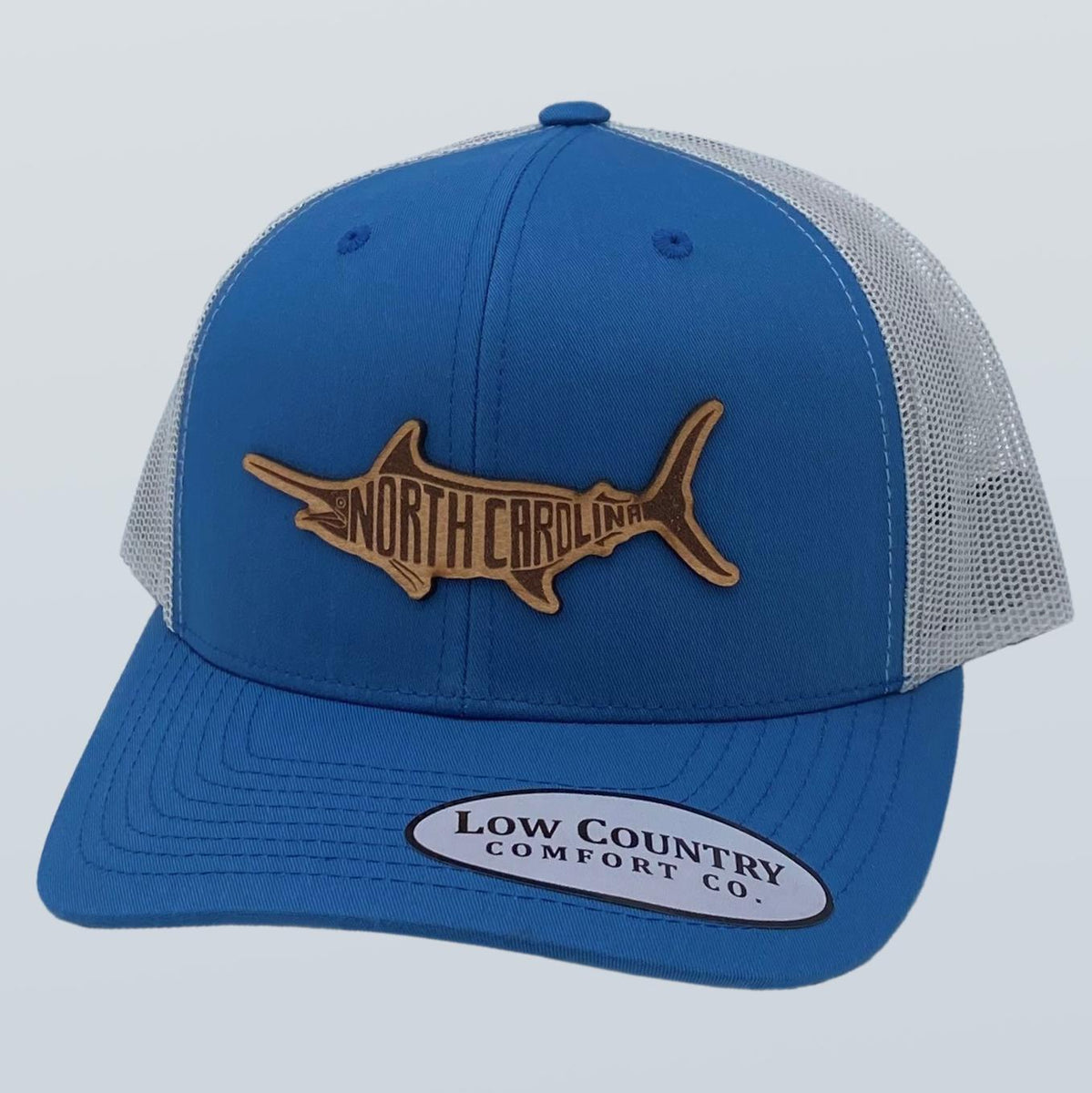 North Carolina Silhouette Marlin Leather Patch Hat Steel Blue/Silver – Riverbed Threads
