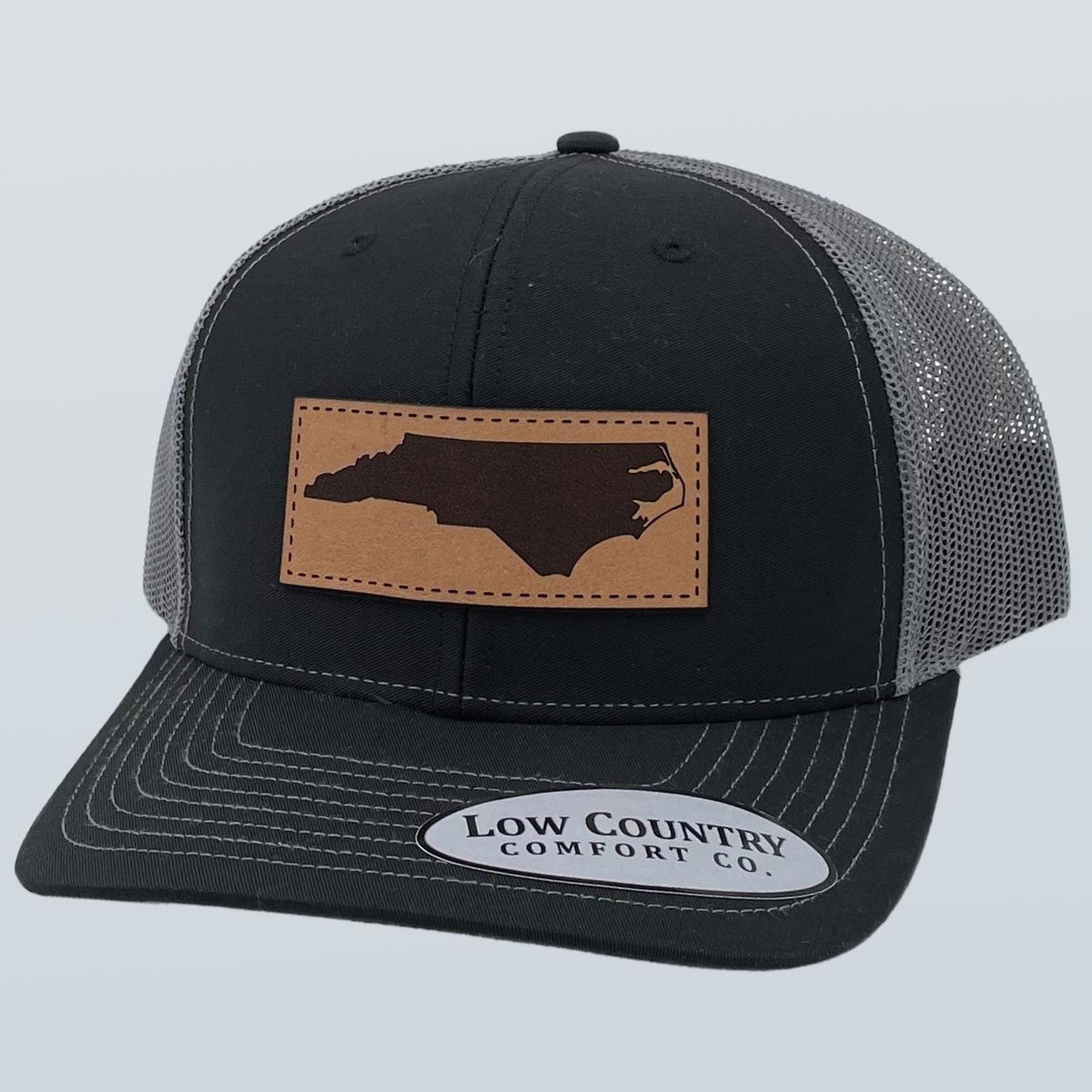 North Carolina Outline Leather Patch Hat Black/Charcoal – Riverbed Threads