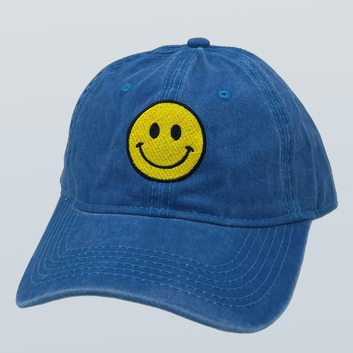 Smiley Face Unstructured Hat Blue – Riverbed Threads